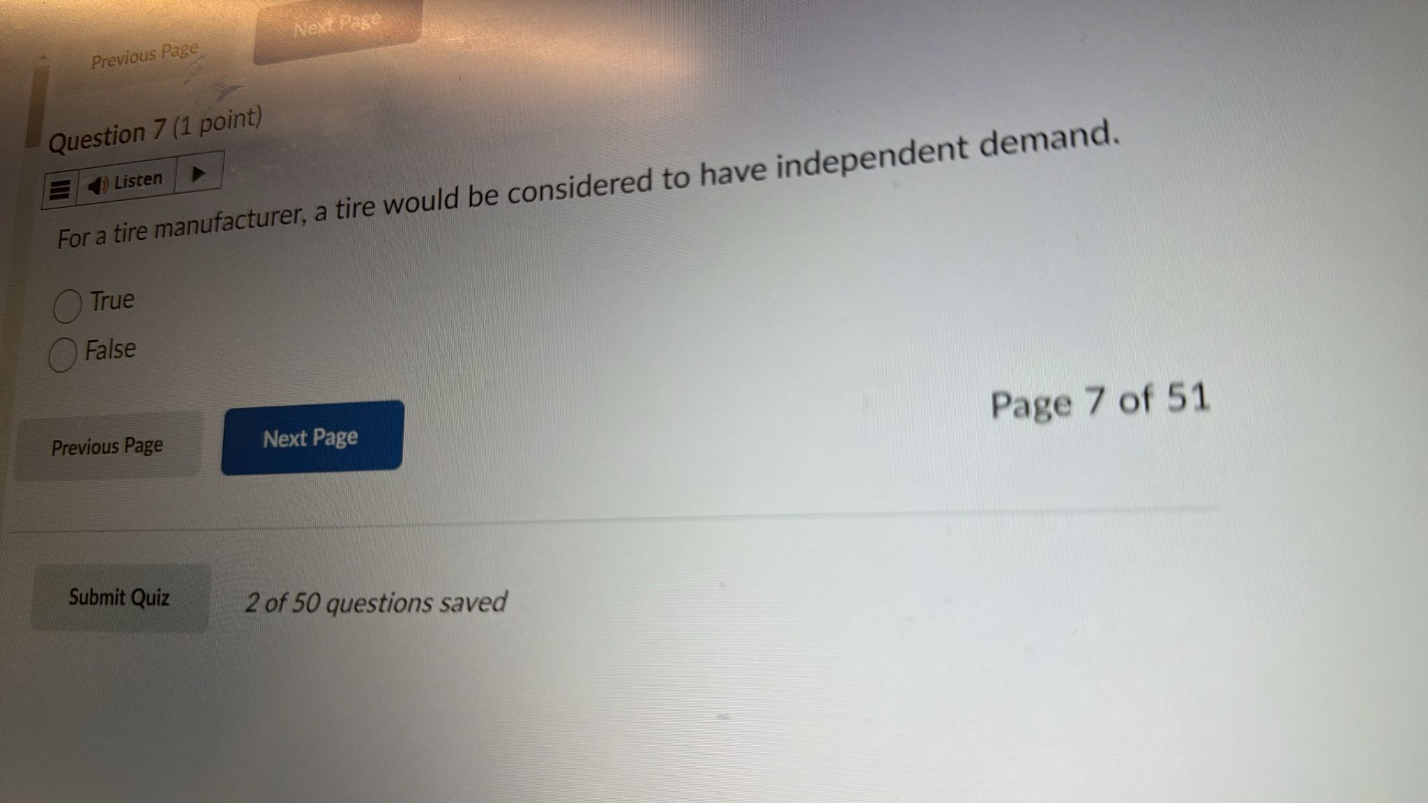 Solved Question 7 (1 ﻿point)ListenFor a tire manufacturer, a | Chegg.com