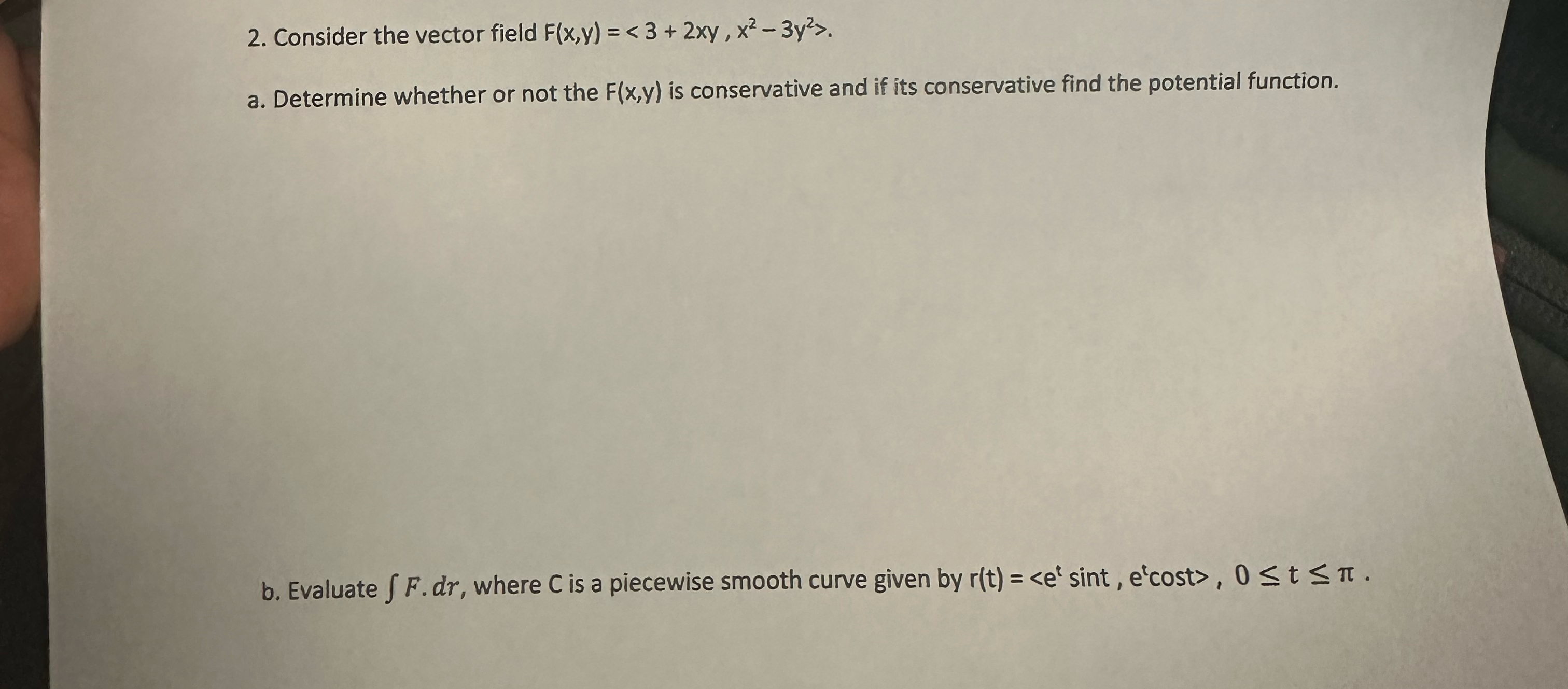 Solved Consider the vector field F(x,y)=(:3+2xy,x2-3y2:).a. | Chegg.com