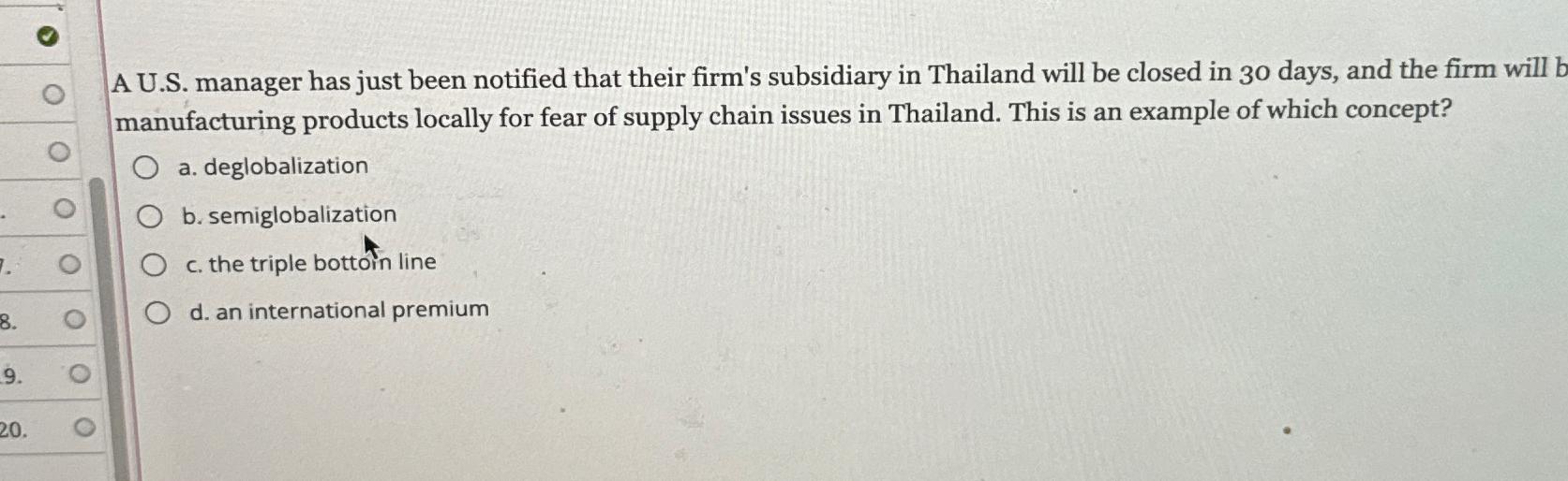 Solved A U.S. ﻿manager has just been notified that their | Chegg.com