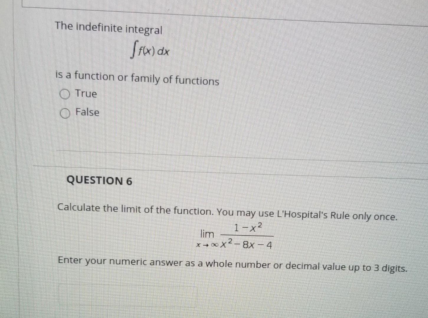 Solved The indefinite integral (fx) dx is a function or | Chegg.com