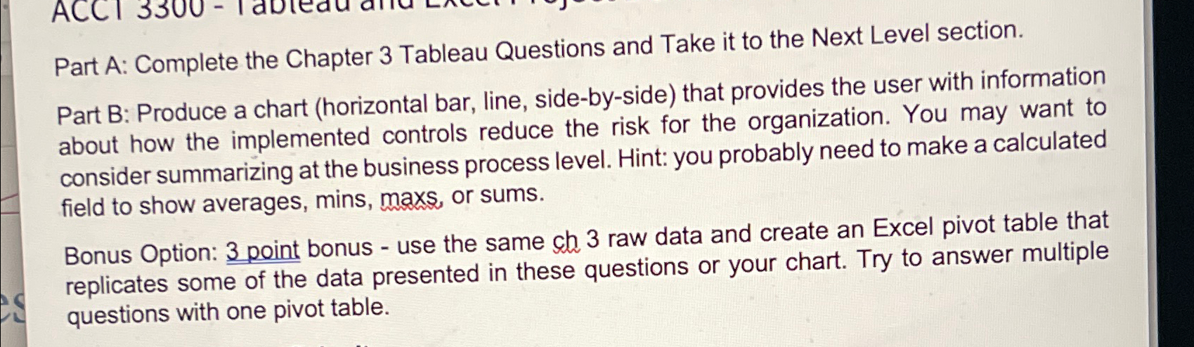 Solved Part A: Complete the Chapter 3 ﻿Tableau Questions and | Chegg.com