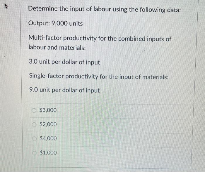 Solved Determine the input of labour using the following | Chegg.com