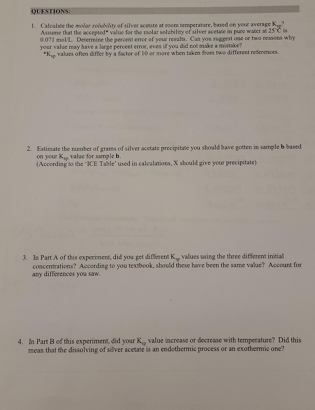 1. Calculate the molar solubility of silver acetate | Chegg.com