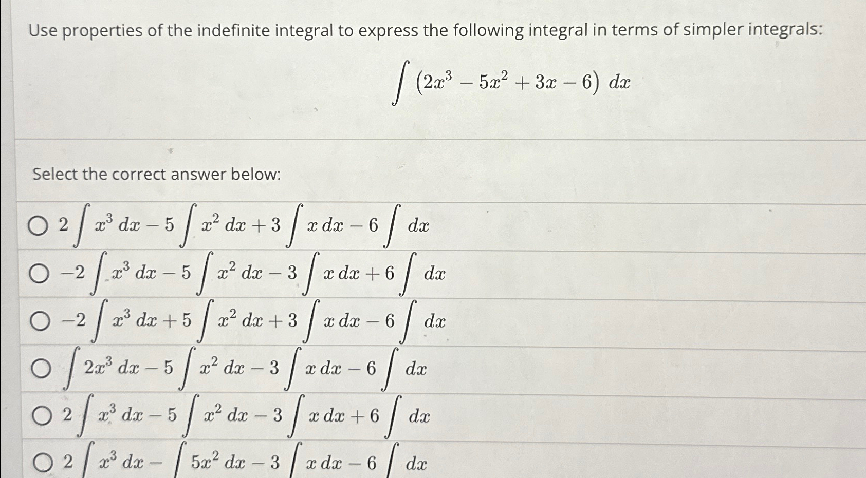 Solved Use properties of the indefinite integral to express | Chegg.com