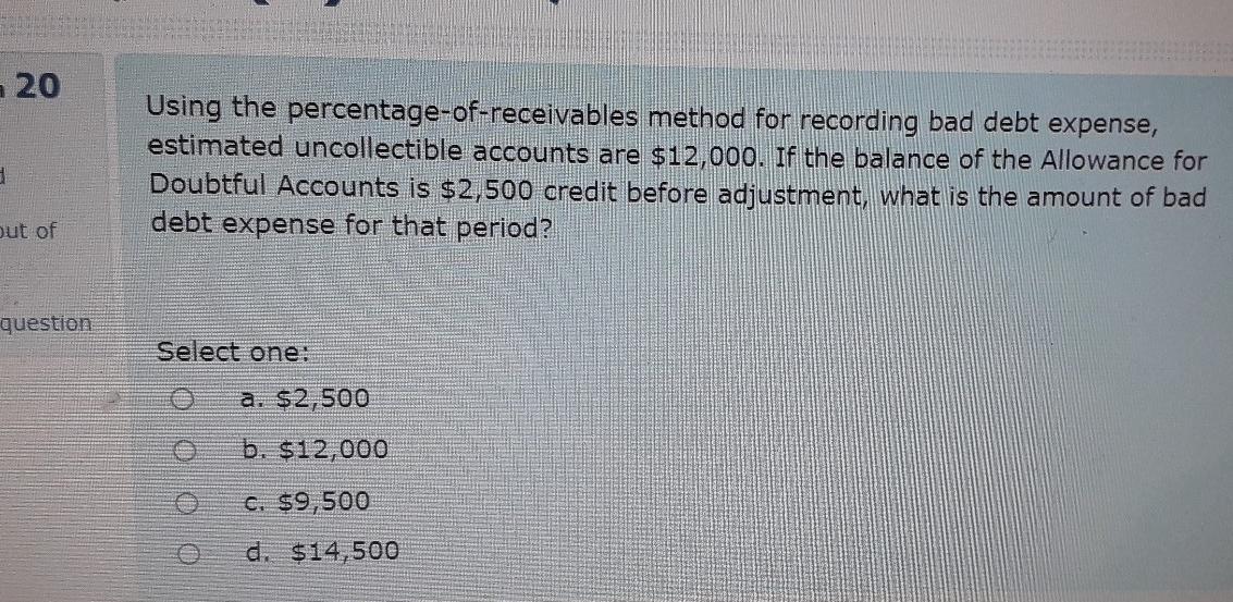 Solved 20 Using the percentage-of-receivables method for | Chegg.com