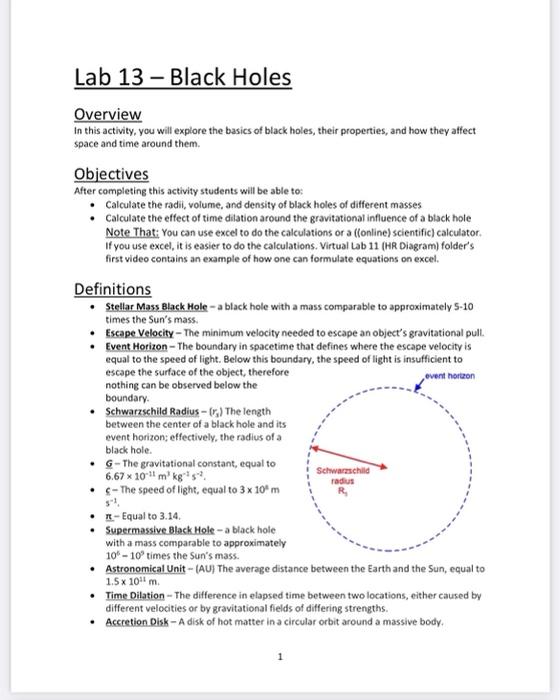 Solved Lab 13 - Black Holes Overview In this activity, you | Chegg.com
