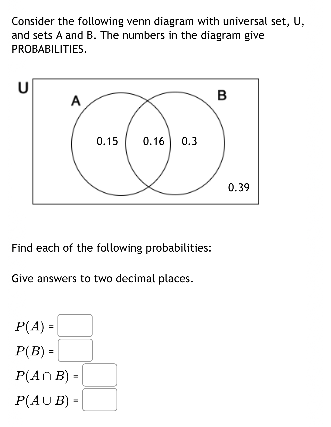 Solved Consider the following venn diagram with universal | Chegg.com