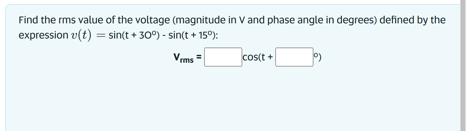 Solved Find the rms value of the voltage (magnitude in V | Chegg.com