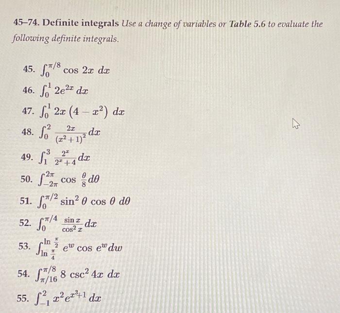 Solved 45-74. Definite integrals Use a change of variables | Chegg.com