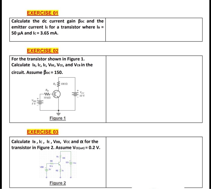 Solved EXERCISE 01 Calculate the dc current gain Boc and the | Chegg.com