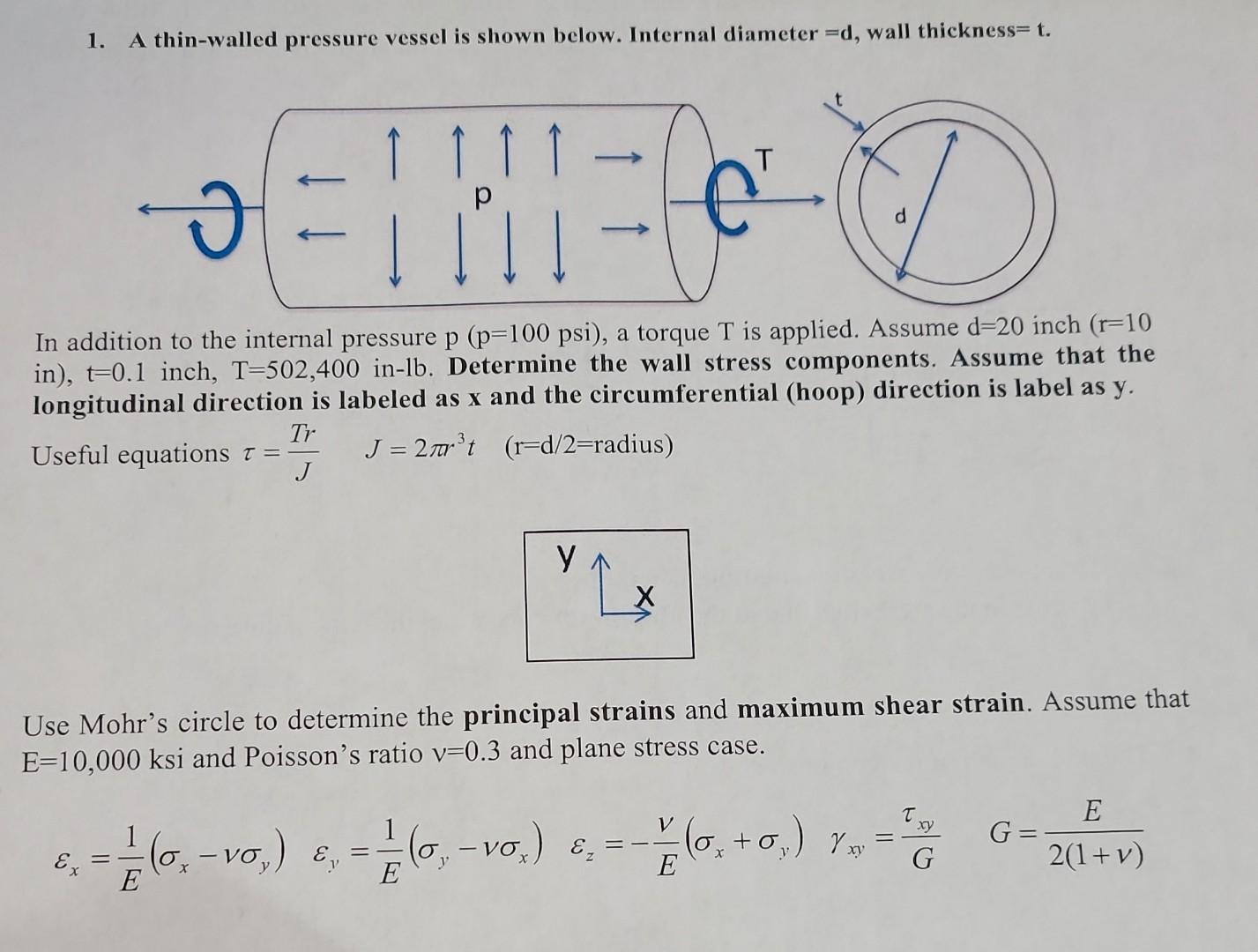 Solved 1. A thin-walled pressure vessel is shown below. | Chegg.com