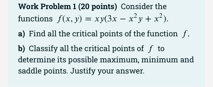 Solved = Work Problem 1 (20 points) Consider the functions | Chegg.com