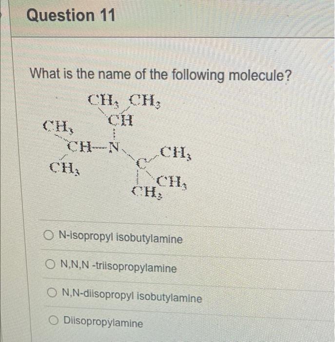 Solved Question 12 The best name for the molecule pelow is | Chegg.com
