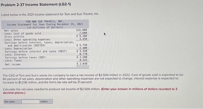 Solved Problem 2-37 Income Statement (LG2-1) Listed below is | Chegg.com