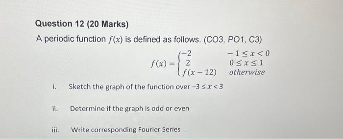 A periodic function f(x) is defined as follows. (CO3, | Chegg.com