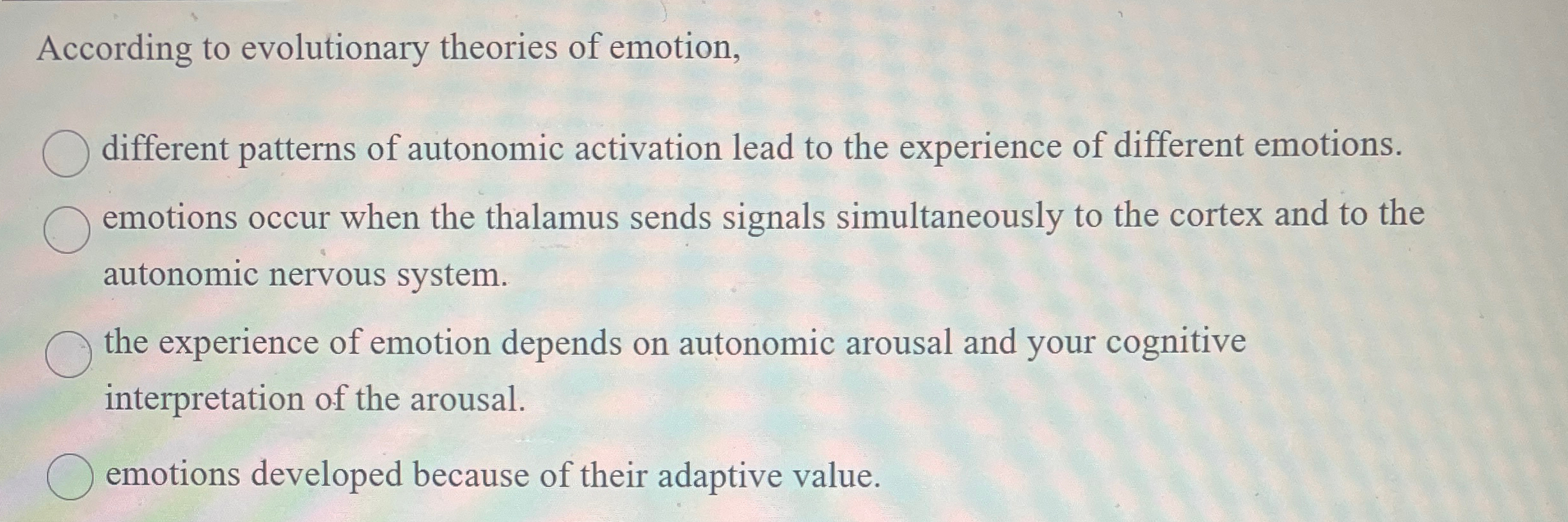 Solved According to evolutionary theories of | Chegg.com