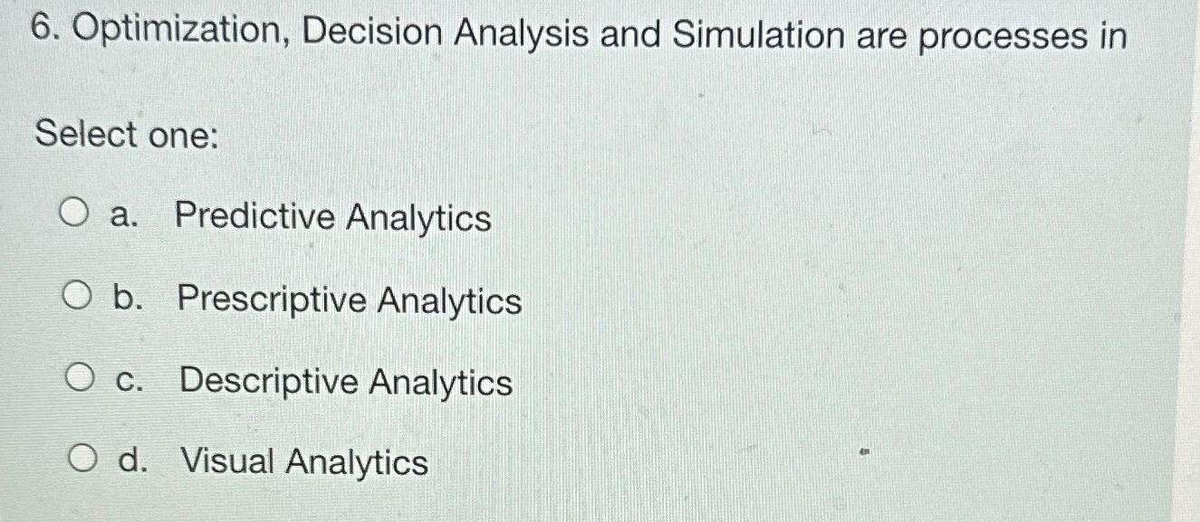 Solved Optimization, Decision Analysis and Simulation are | Chegg.com
