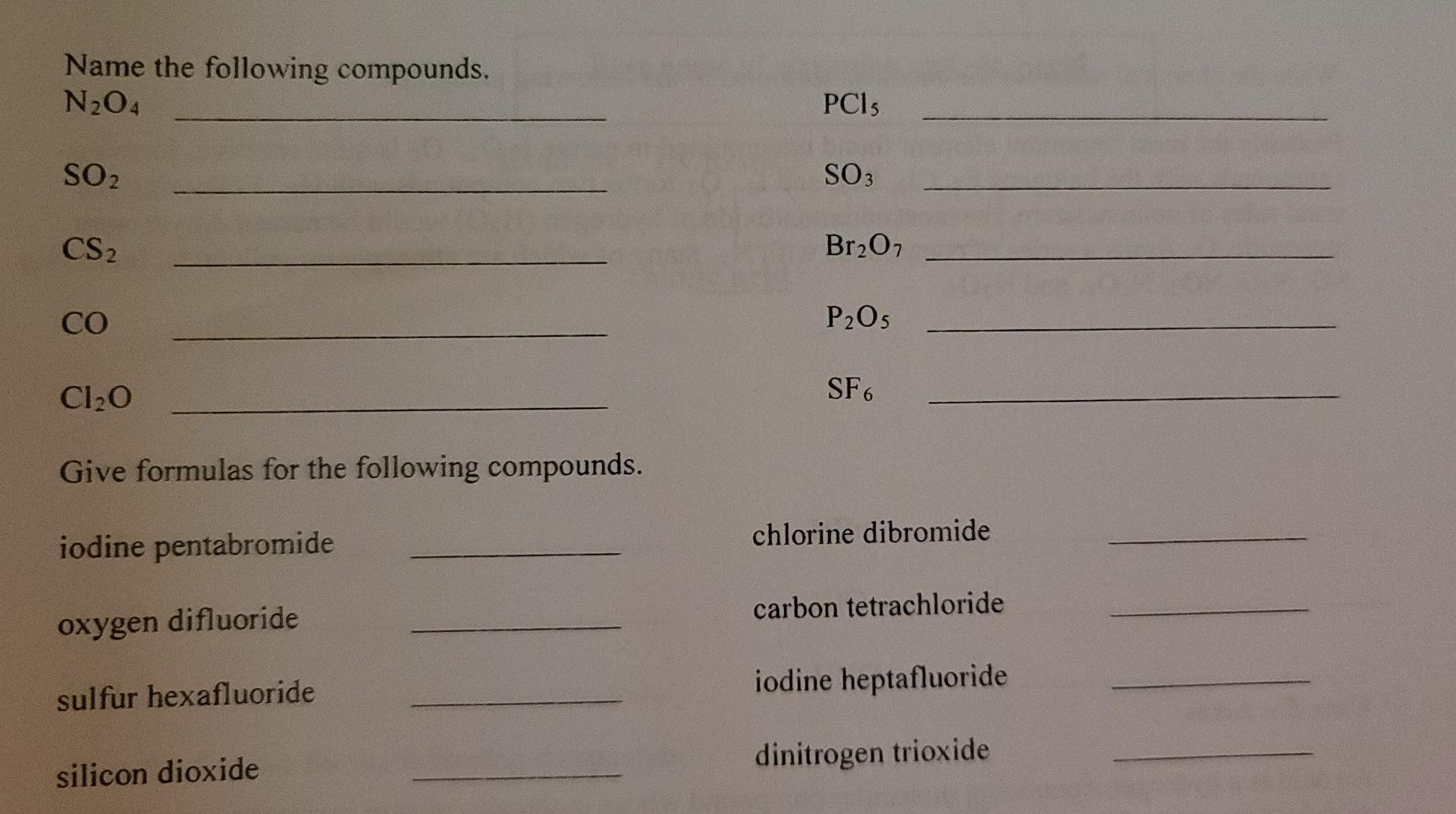 Solved Name the following compounds using Modern Names: | Chegg.com