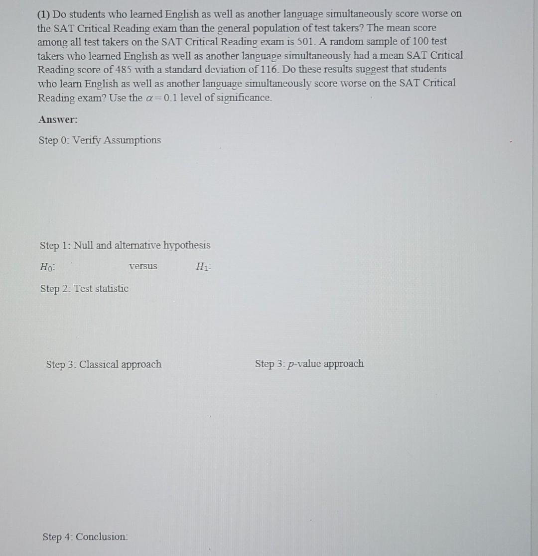 Solved (1) Do students who learned English as well as | Chegg.com
