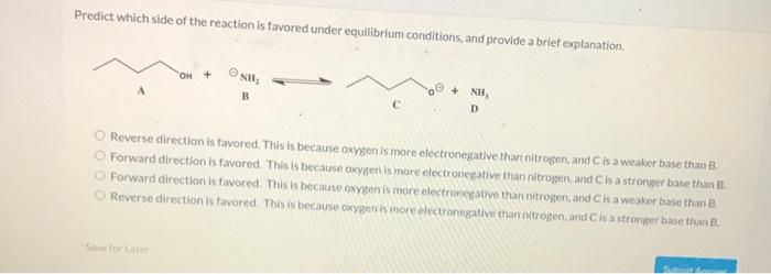 Solved Predict which side of the reaction is favored under | Chegg.com