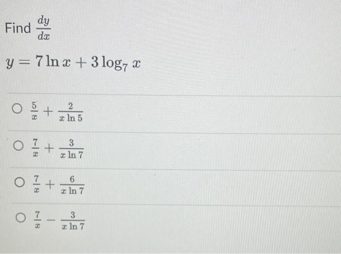 Solved Find f′(x) f(x)=2ex+5x−lnx f′(x)=ex+5−x1 | Chegg.com