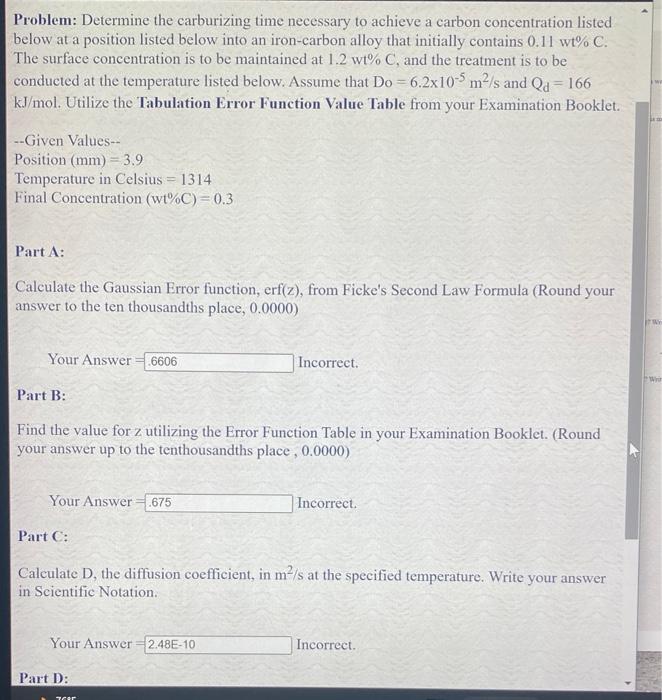 Solved below at a position listed below into an iron-carbon | Chegg.com