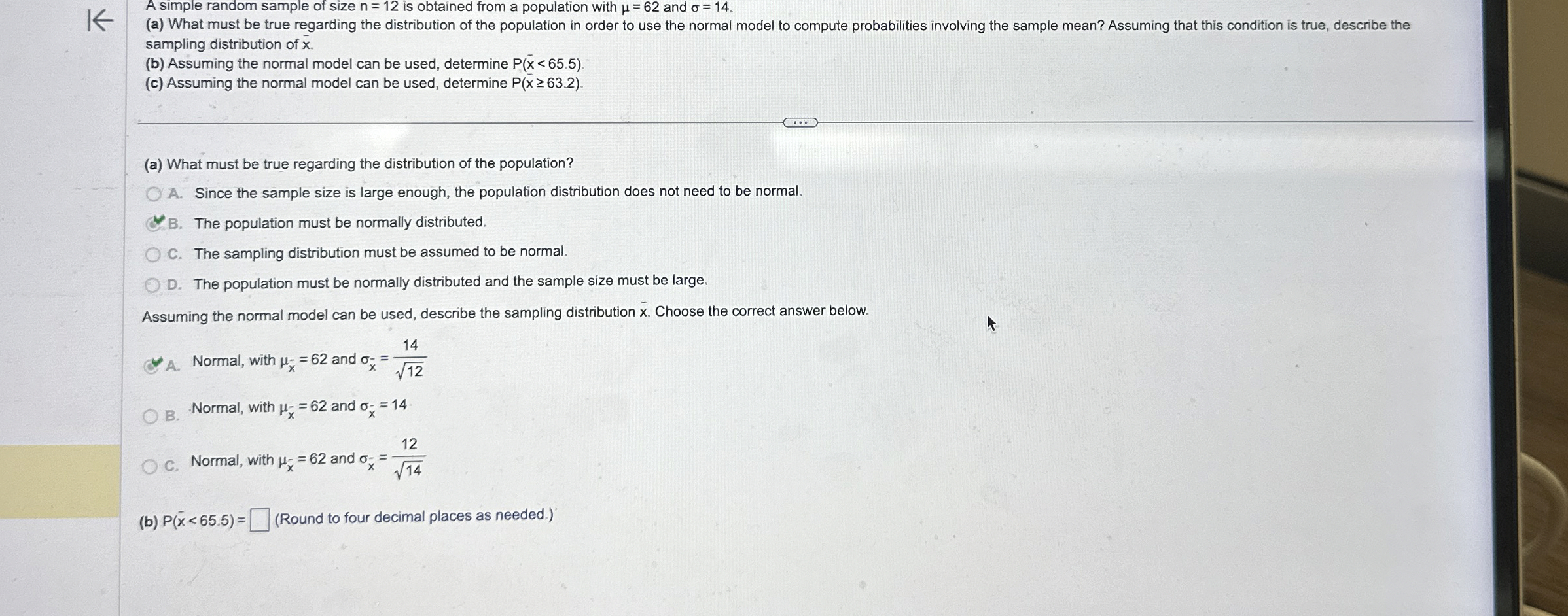 Solved A simple random sample of size n=12 ﻿is obtained from | Chegg.com