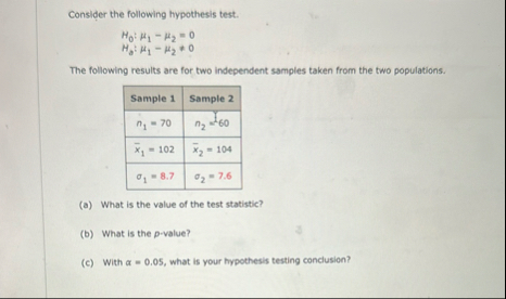 Solved Consider the following hypothesis | Chegg.com