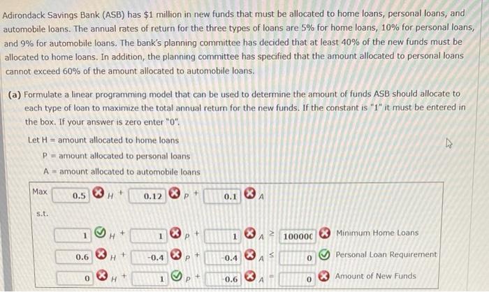 rondack Savings Bank (ASB) has $1 million in new | Chegg.com