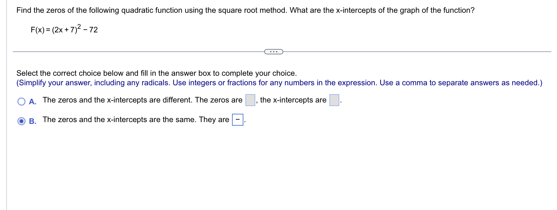 Solved Find the zeros of the following quadratic function | Chegg.com