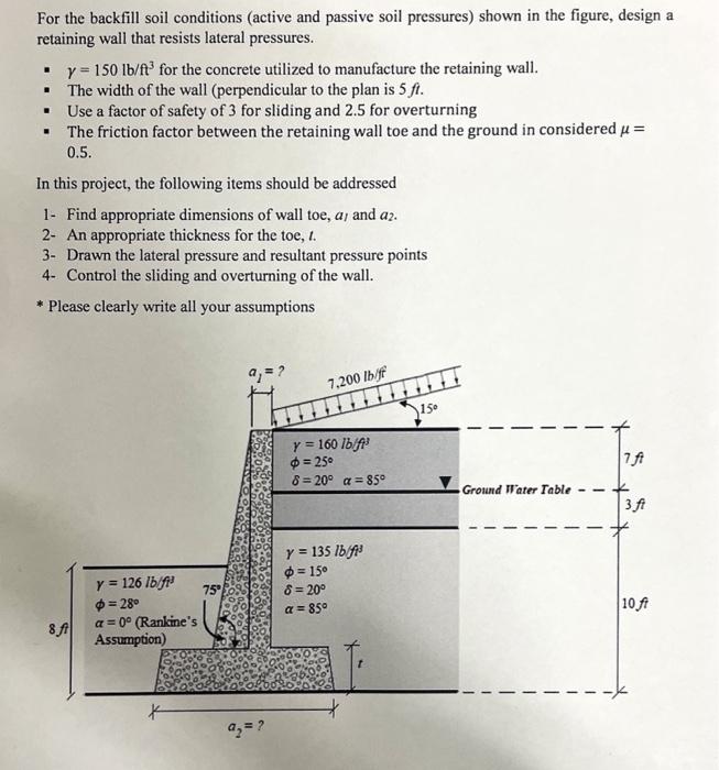 For the backfill soil conditions (active and passive | Chegg.com