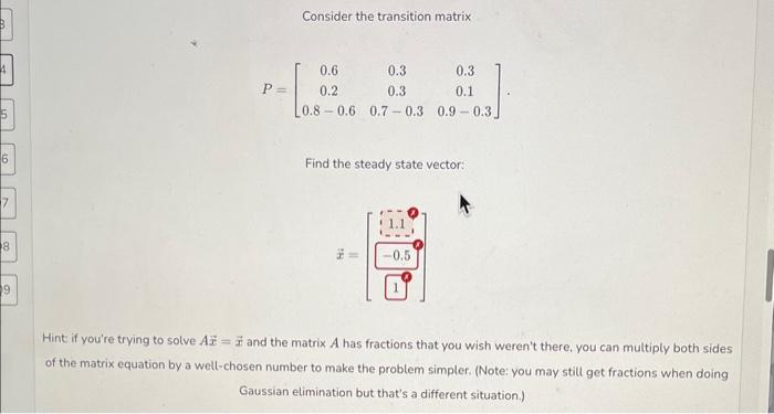 Solved Consider the transition matrix | Chegg.com