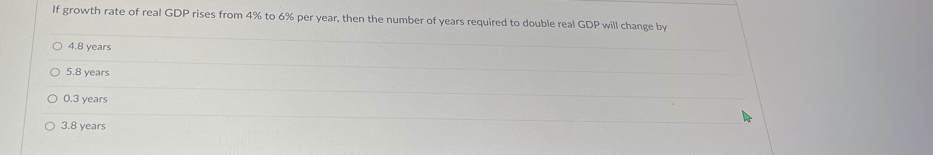 Solved If growth rate of real GDP rises from 4% ﻿to 6% ﻿per | Chegg.com