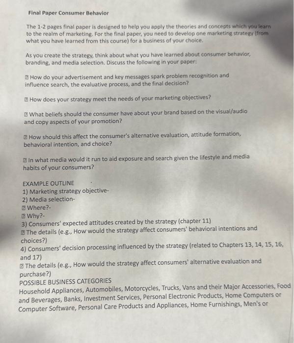 Solved consumer behavior please help me come up with an | Chegg.com