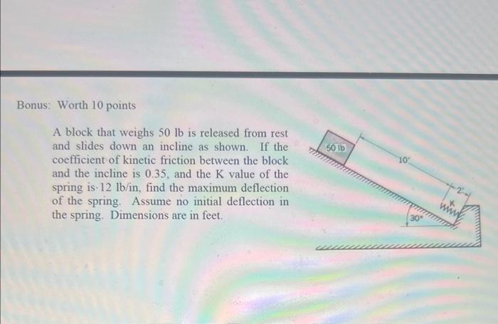 Solved Bonus: Worth 10 points A block that weighs 50 lb is | Chegg.com