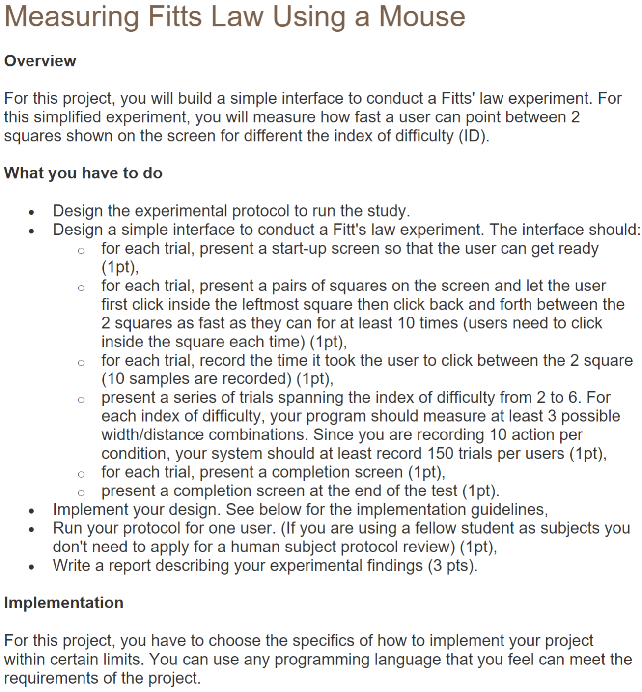 Solved Measuring Fitts Law Using a MouseOverviewFor this | Chegg.com