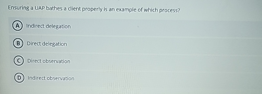 Solved Ensuring a UAP bathes a client properly is an example | Chegg.com