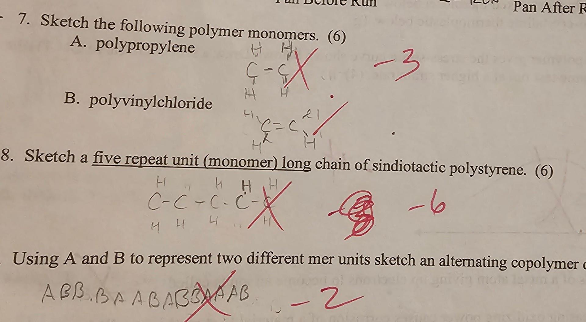 Solved 7. Sketch the following polymer monomers. (6) A. | Chegg.com