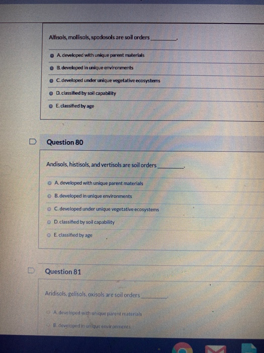 Solved Alfisols, mollisols, spodosols are soil orders A. | Chegg.com