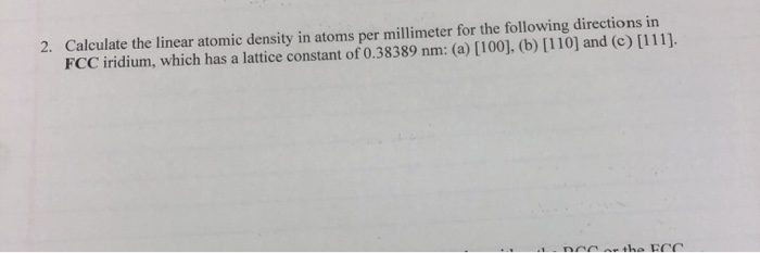 Solved 2 Calculate The Linear Atomic Density In Atoms Per