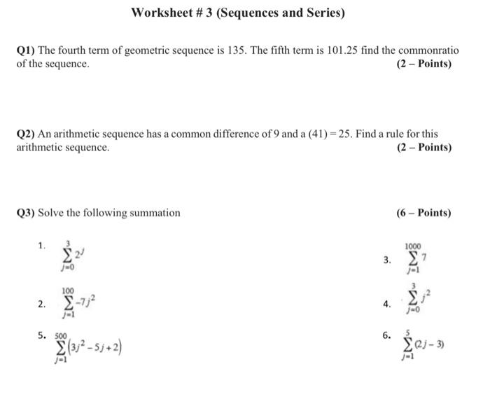 Solved Worksheet \# 3 (Sequences and Series) Q1) The fourth | Chegg.com