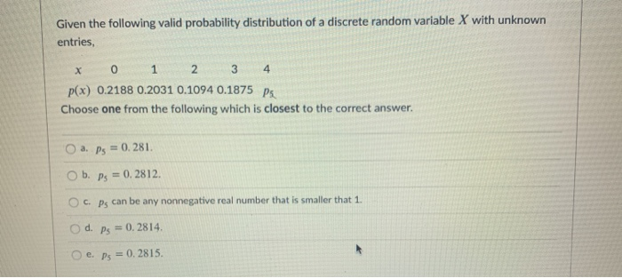 Solved Given the following valid probability distribution of | Chegg.com