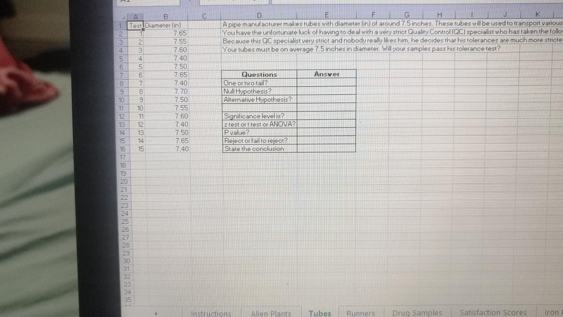 Solved A pipe manufacturer makes tubes with diameter (in) | Chegg.com