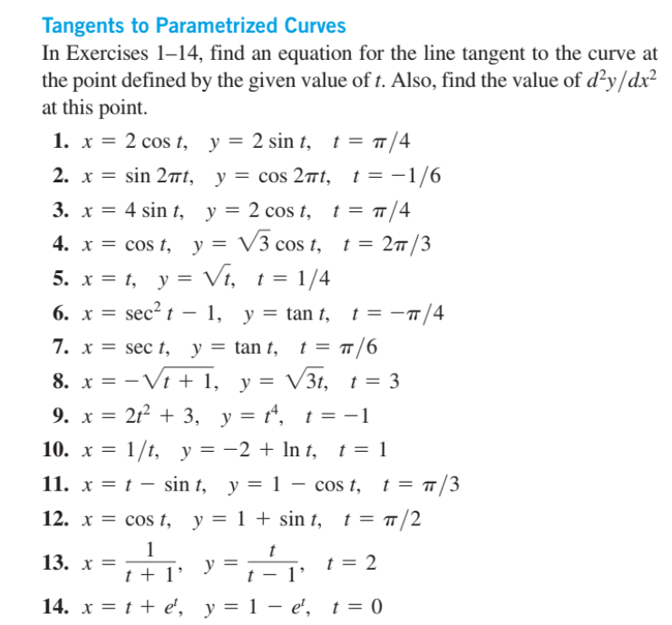 Solved Tangents to Parametrized CurvesIn Exercises 1-14, | Chegg.com