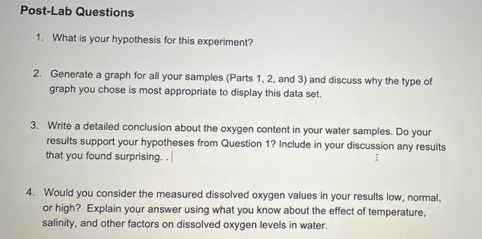 Solved Table 1: Environmental Dissolved Oxygen Analysis | Chegg.com
