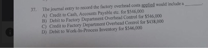 Solved The journal entry to record the factory overhead | Chegg.com