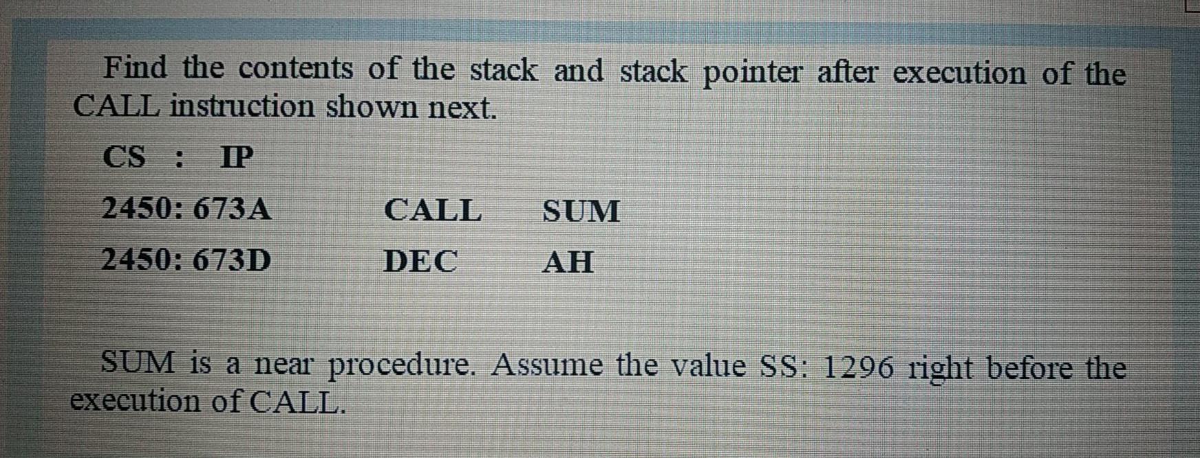 Solved Find the contents of the stack and stack pointer | Chegg.com