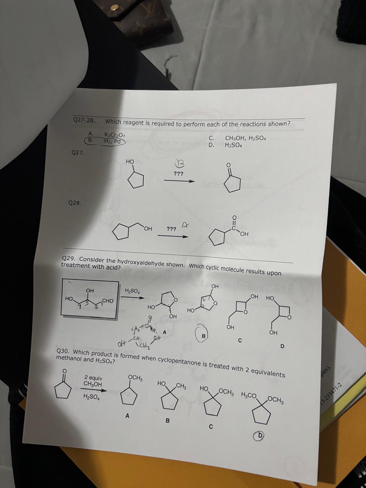 Solved Q27-28. ﻿Which reagent is required to perform each of | Chegg.com