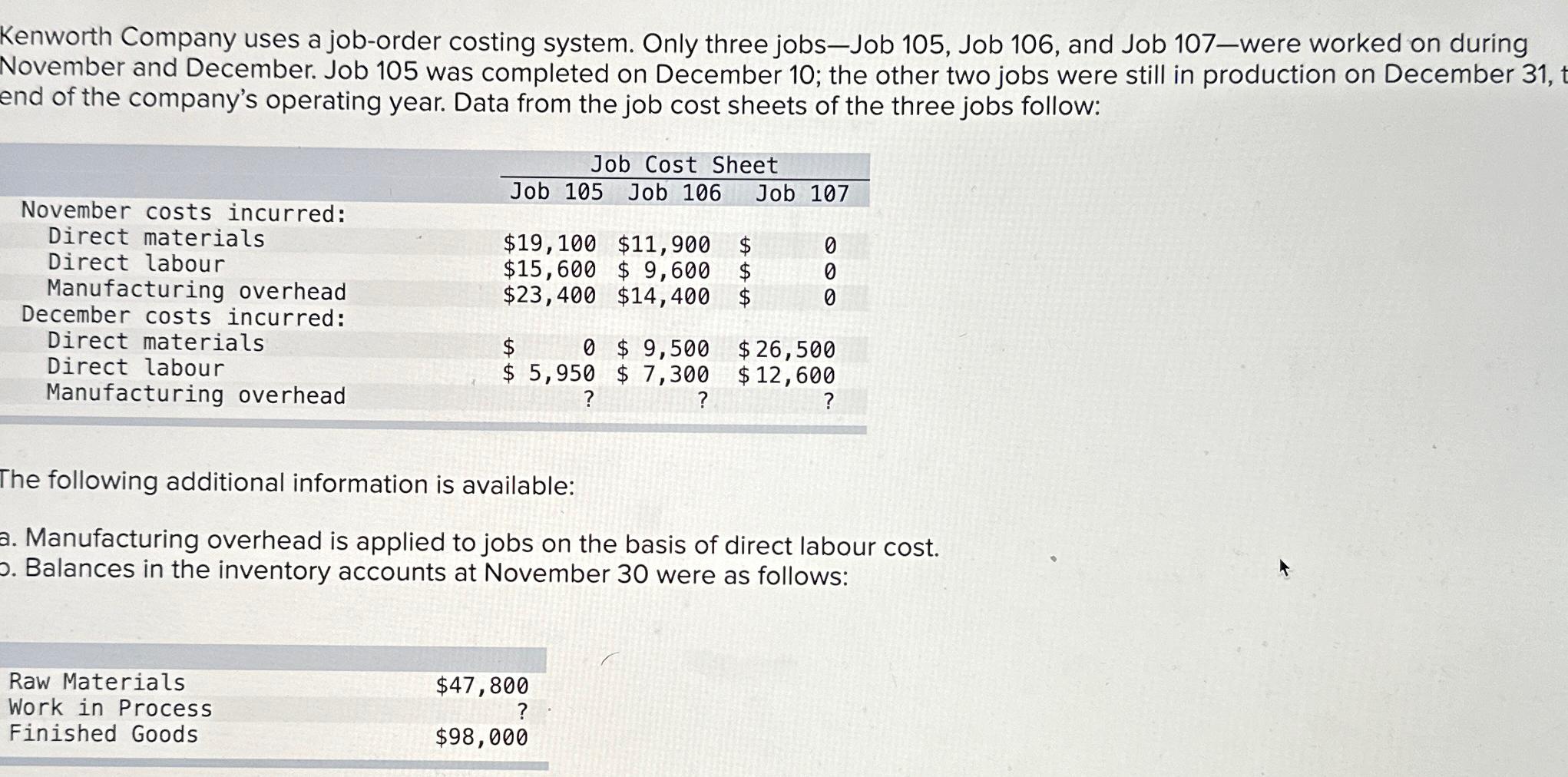 Solved Kenworth Company uses a job-order costing system. | Chegg.com