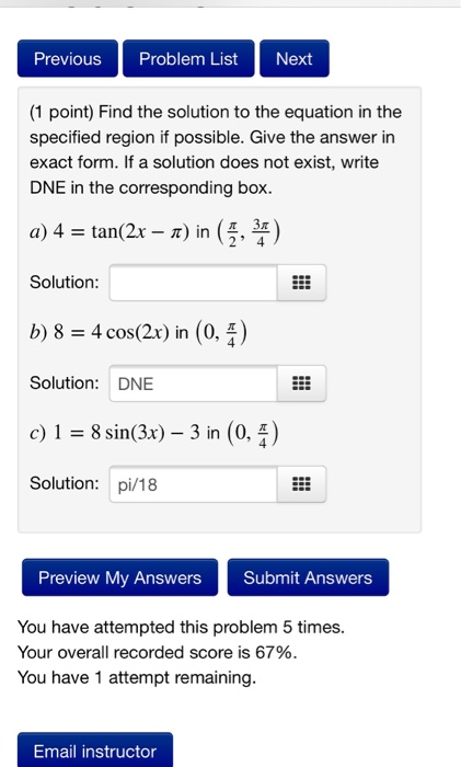 Solved Previous Problem List Next (1 point) Find the | Chegg.com
